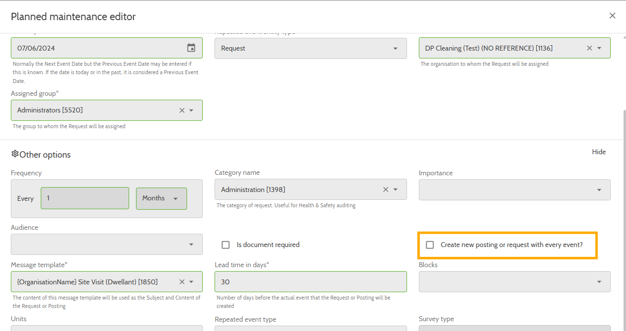 Planned Maintenance Events (previously known as Repeated Events) – Dwellant Managing Agent